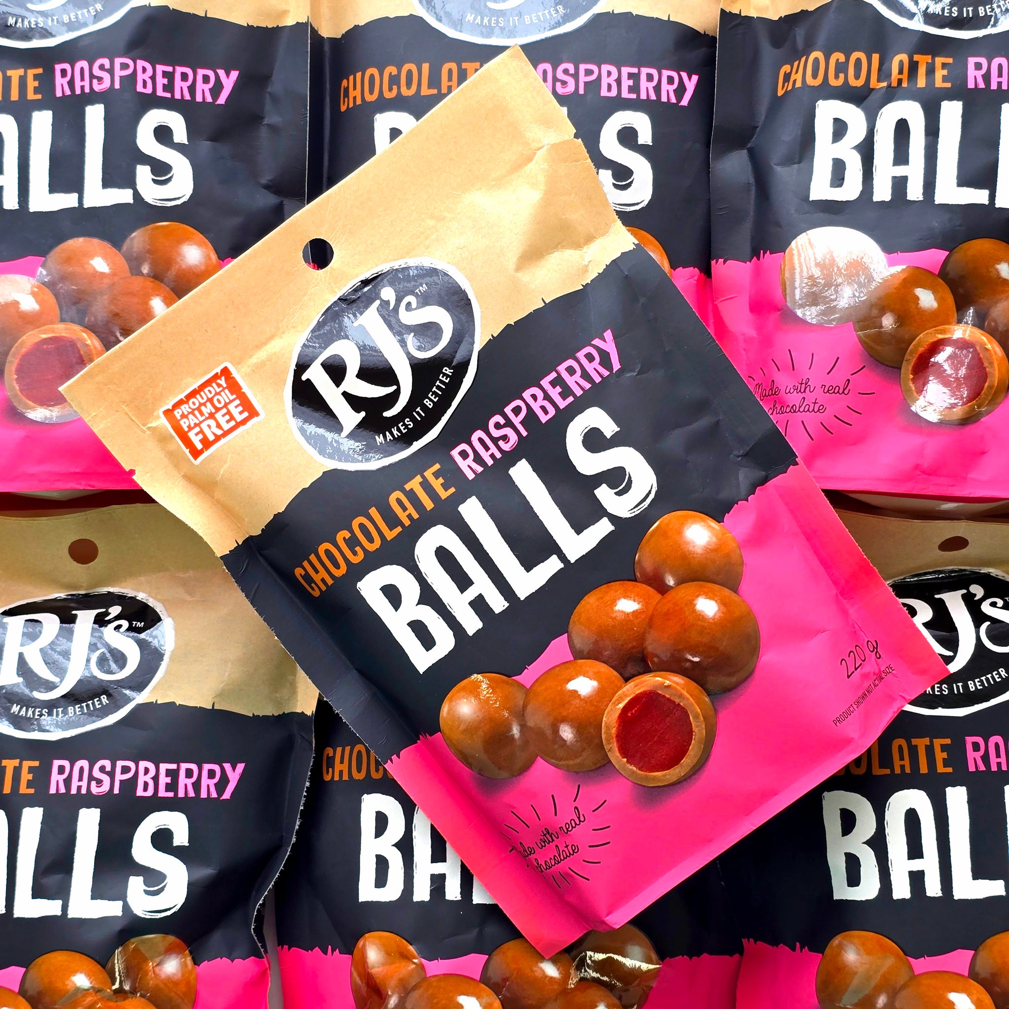 RJ's Chocolate Raspberry Balls Bag | Pik n Mix Lollies NZ